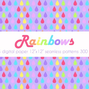 Rainbow Seamless Pattern Digital Paper: Clouds & Hearts (JPEG) - Etsy