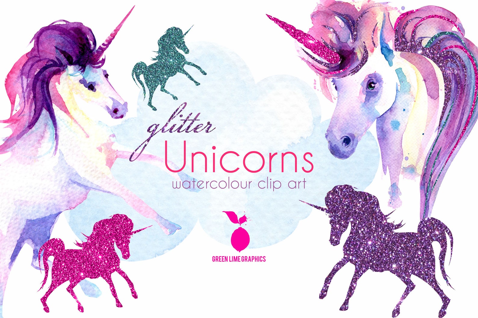 Watercolour Unicorn Clipart Glitter Unicorn Clipart Unicorn - Etsy