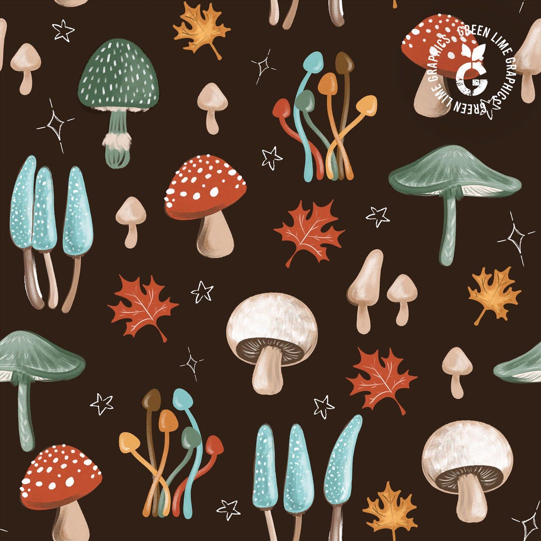 Mushroom Seamless Pattern, Mushroom Digital Paper, Fungus Pattern ...