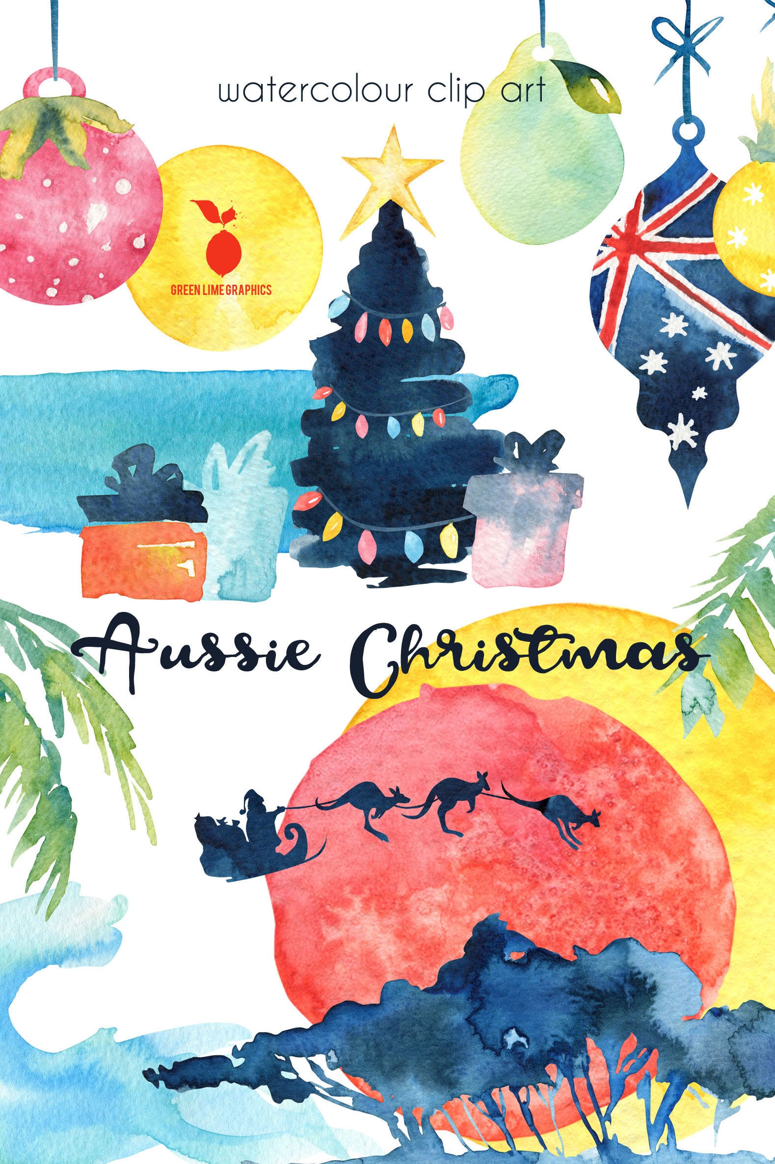 Tropical Christmas Clipart Australia Christmas Clipart | Etsy