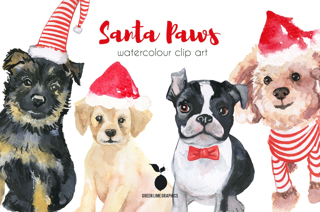 Santa Paws Png, Christmas Dogs Clipart, Dog Png, Boston Terrier, Poodle ...