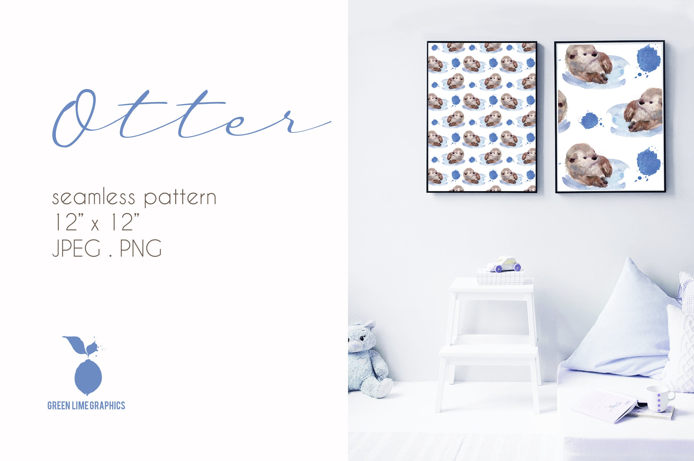 Watercolour Otter Seamless Pattern Otter Digital Paper Otter - Etsy