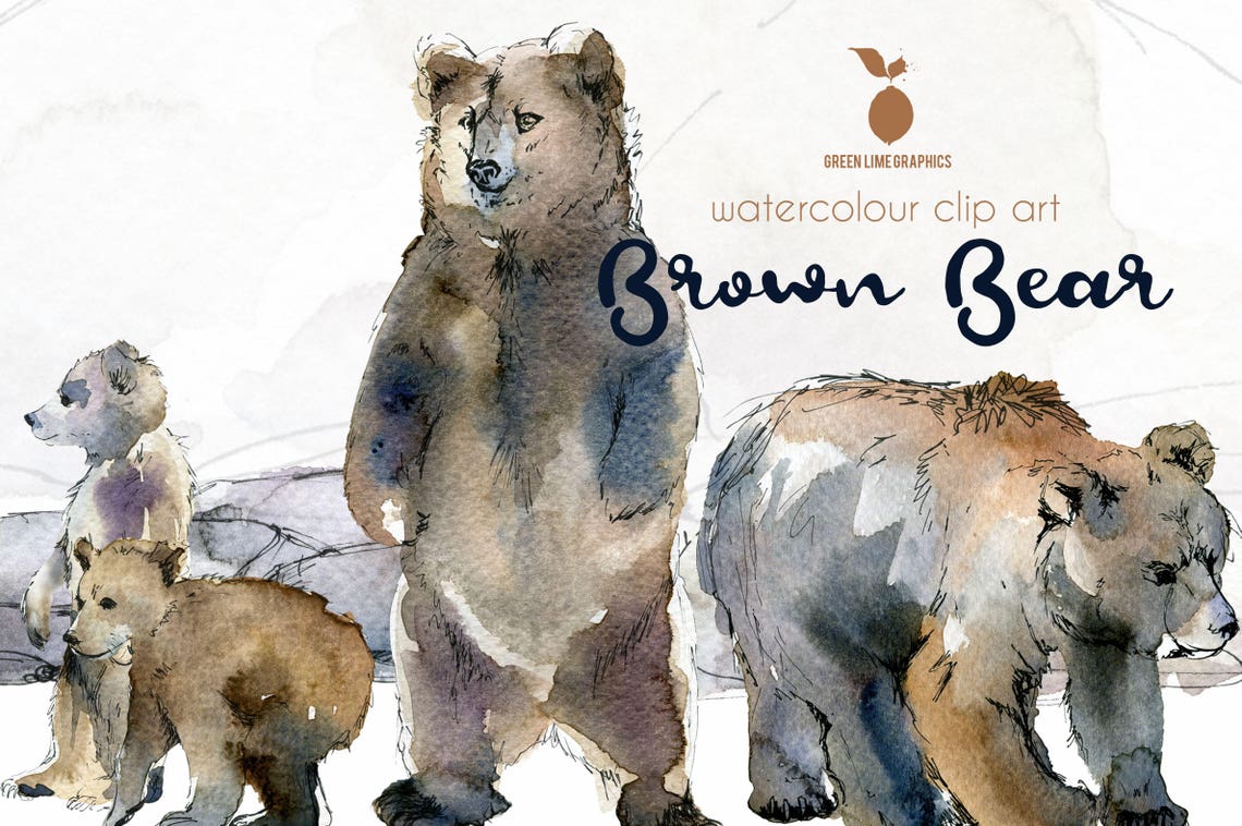 Watercolour Bear Clipart Brown Bear Forest Clipart Woodland | Etsy