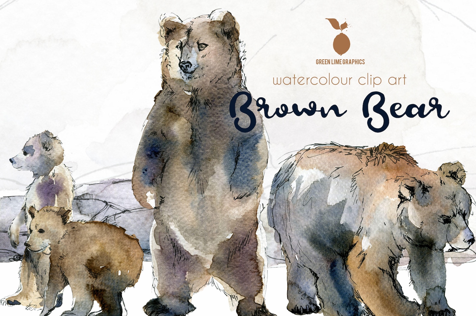 Watercolour Bear Clipart Brown Bear Forest Clipart Woodland | Etsy