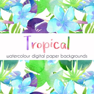 Watercolour Tropical Digital Paper, Summer Digital Paper, Bright Floral ...