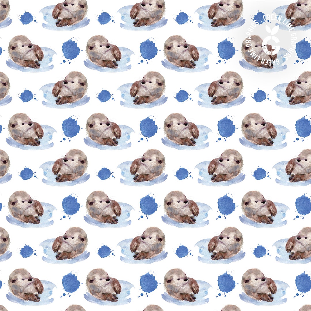 Watercolour Otter Seamless Pattern, Otter Digital Paper, Otter ...