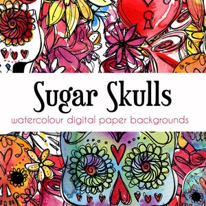 Sugar Skulls Digital Paper, Day of the Dead Pattern, Watercolour Skulls ...