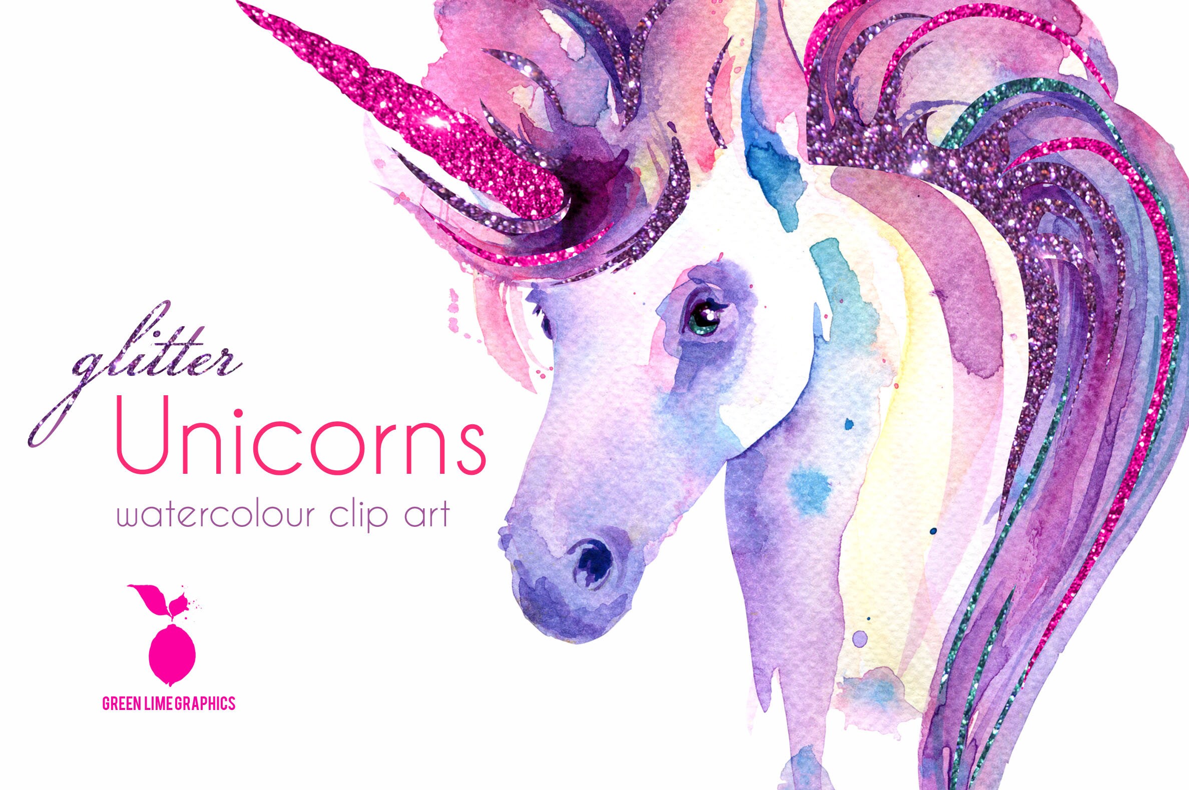 Watercolour Unicorn Clipart Glitter Unicorn Clipart Unicorn - Etsy