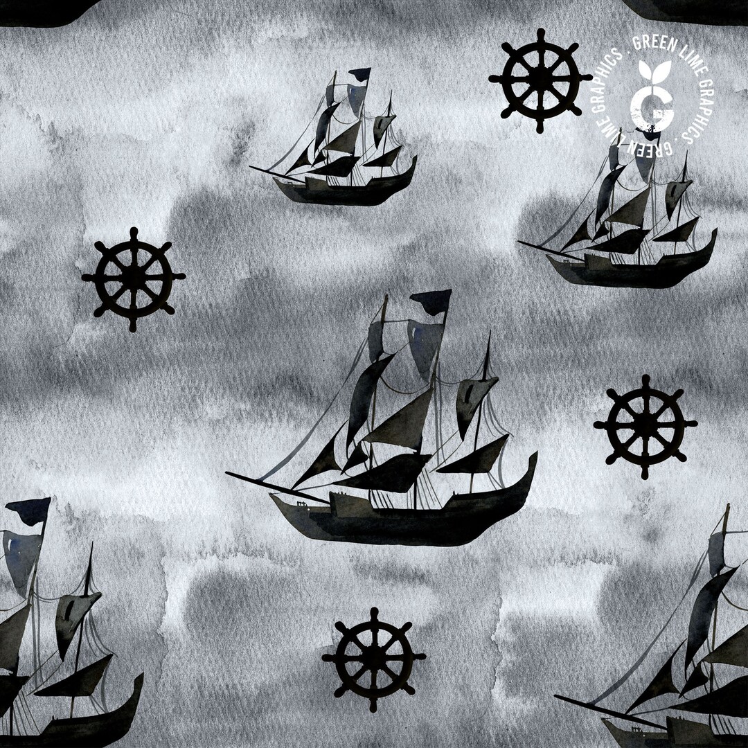 Pirates Seamless Pattern, Pirate Ship Seamless Pattern, Boats Pattern ...