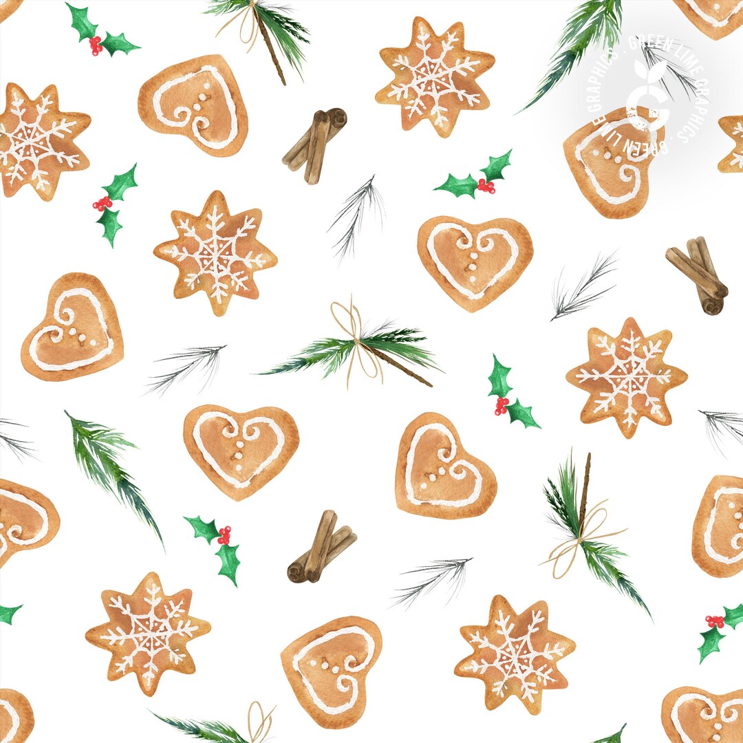Gingerbread Seamless Pattern, Watercolor Christmas Seamless Pattern ...