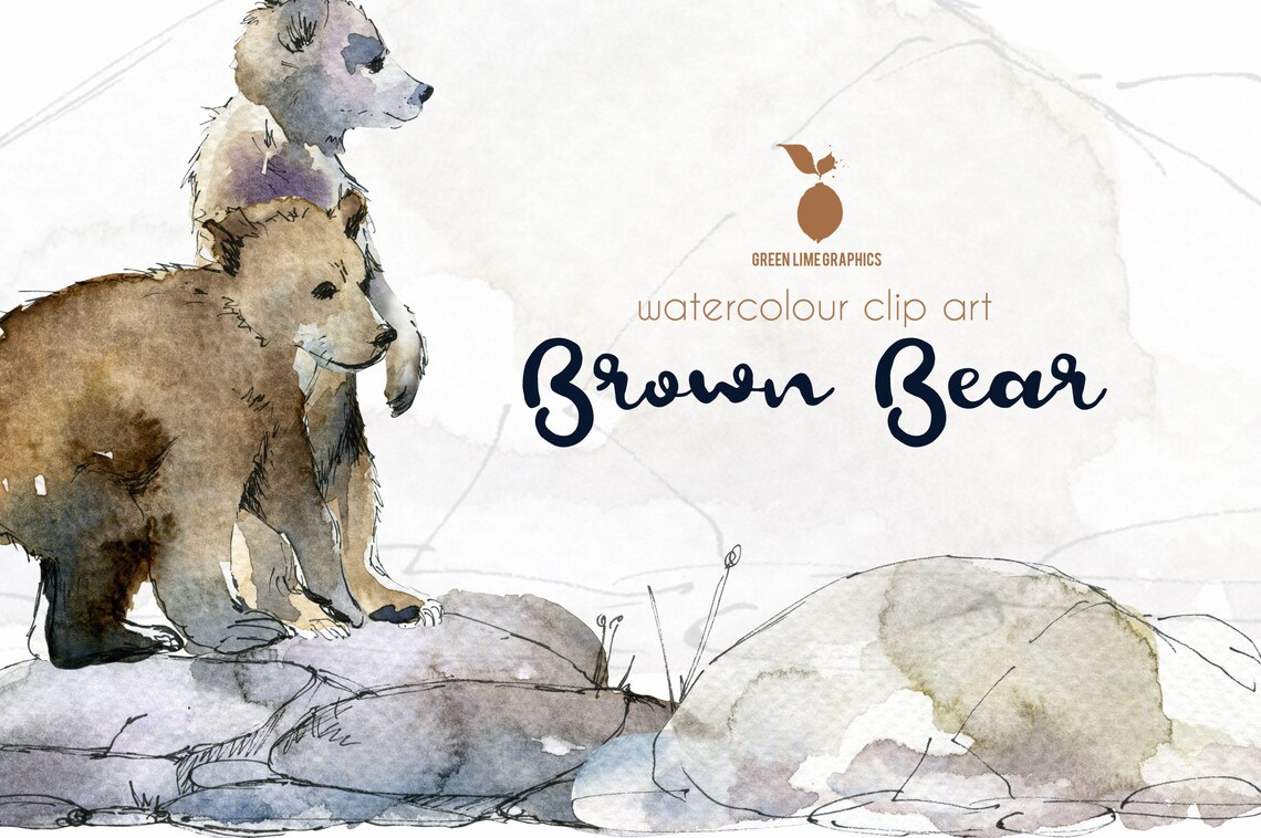 Watercolour Bear Clipart Brown Bear Forest Clipart Woodland | Etsy