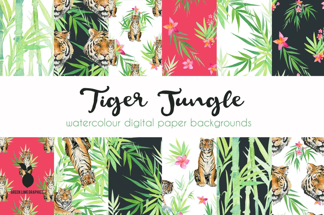 Tigers Digital Paper, Jungle Digital Paper, Tiger Pattern, Big Cats ...
