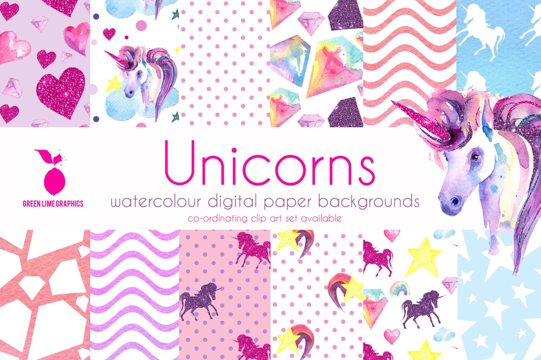 Unicorn Digital Paper, Watercolour Unicorn Printables, Unicorn Party ...