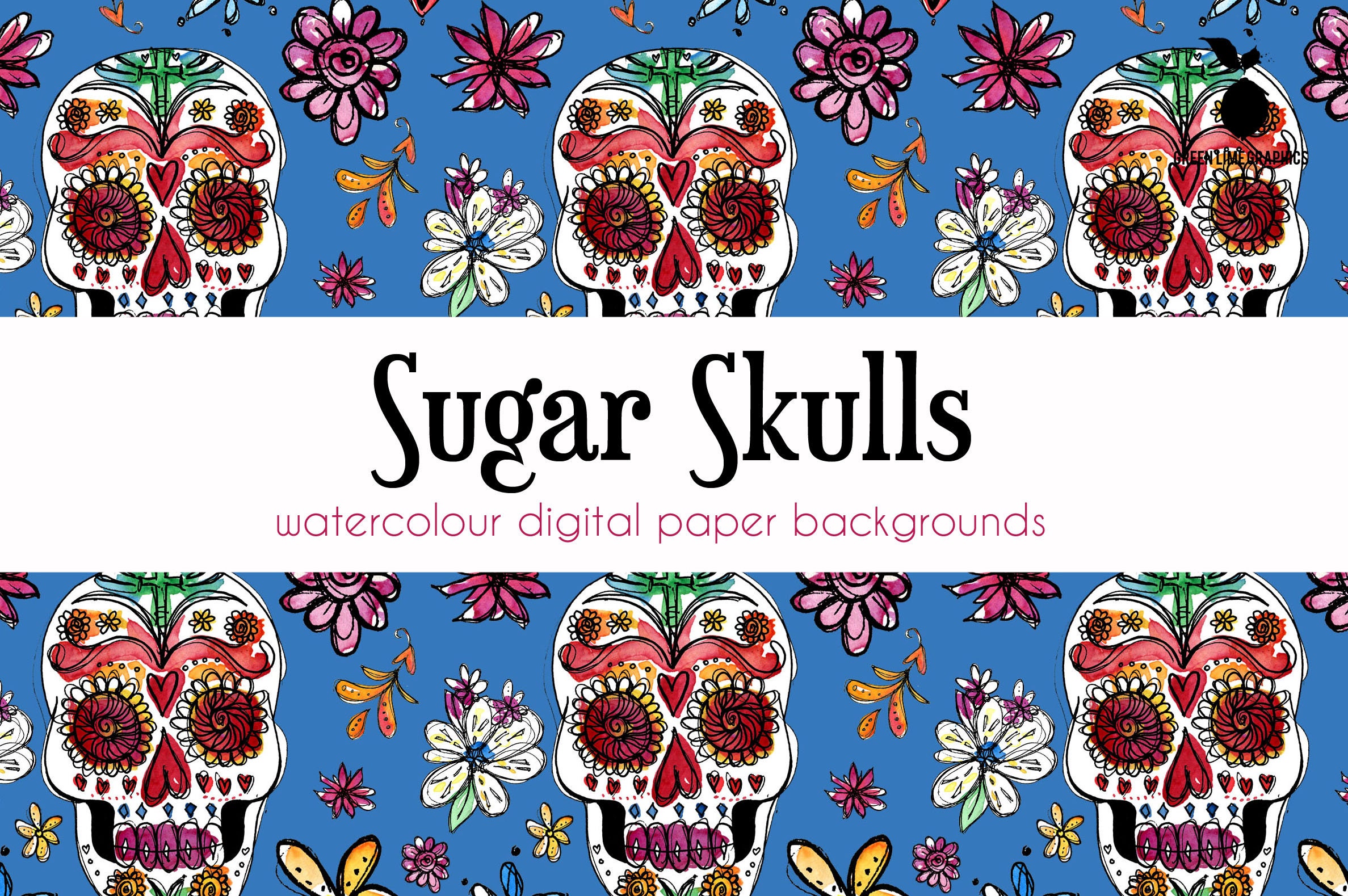 Sugar Skulls Digital Paper Day of the Dead Pattern | Etsy