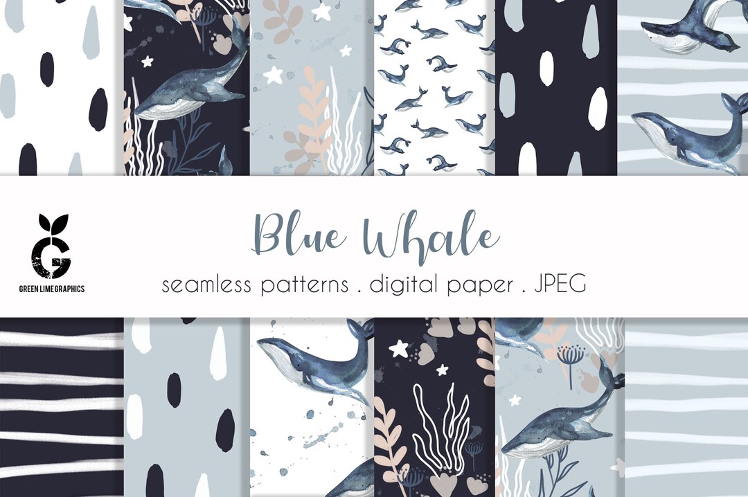 Whale Pattern, Blue Whale Seamless Pattern, Whale Digital Paper ...