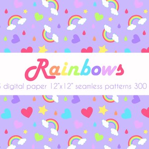 Rainbow Seamless Pattern Digital Paper: Clouds & Hearts (JPEG) - Etsy