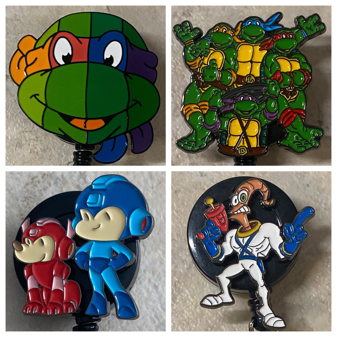 Teenage Mutant Ninja Turtles Badge Reel, Mega Man, Earthworm Jim Id ...