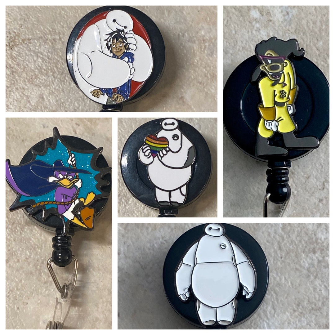 Disney Big Hero Six Badge Reel, Baymax, Dark Wing Duck, Mickey Mouse ...