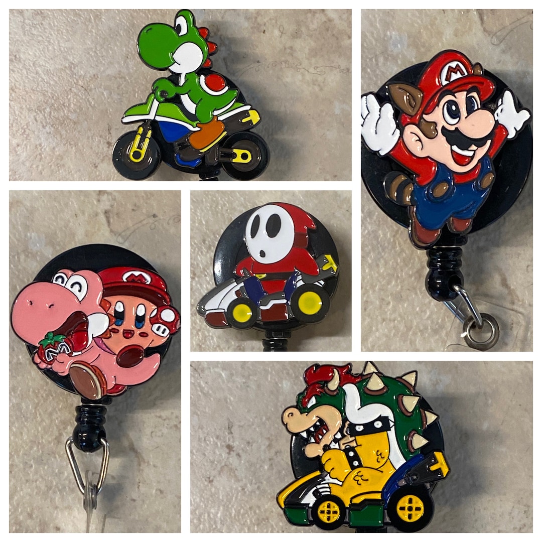 Super Mario Bros Badge Reel, Nintendo Mario Kart, Shy Guy, Yoshi, Wario ...