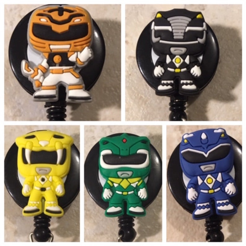 Power Rangers Badge Reel, Red Ranger, Pink Ranger, White Ranger, Black ...