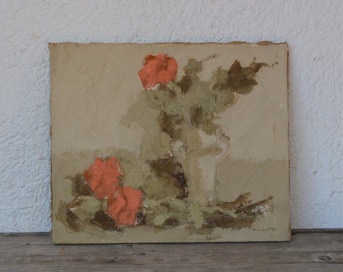 Antique Flower Oil Painting Still Life Floral Oil Panting Roses Moody ...