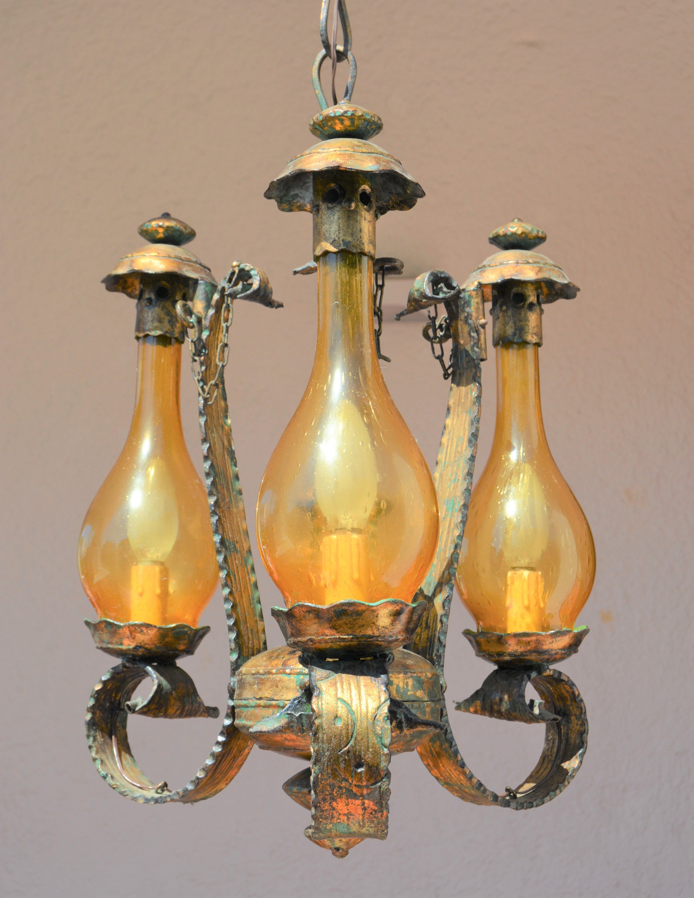 Antique Design Longobard Tole Chandelier Ceiling Lamp With Murano ...