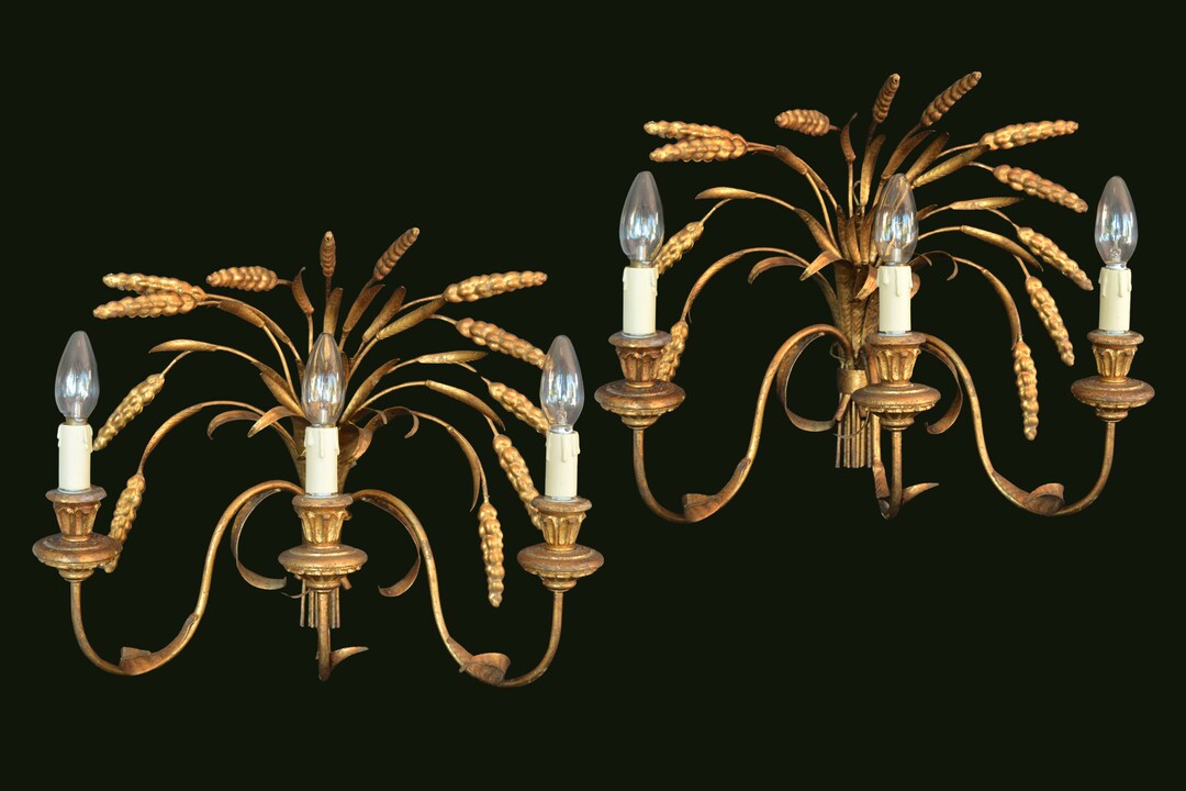 Antique Pair of Italian Wall Sconces Gold Tole Large Coco Chanel Wall Sconces Wrought Iron ...