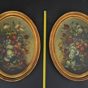 Pair of Van Ros Painting Vintage Oval Signed Floral Painted Framed in ...