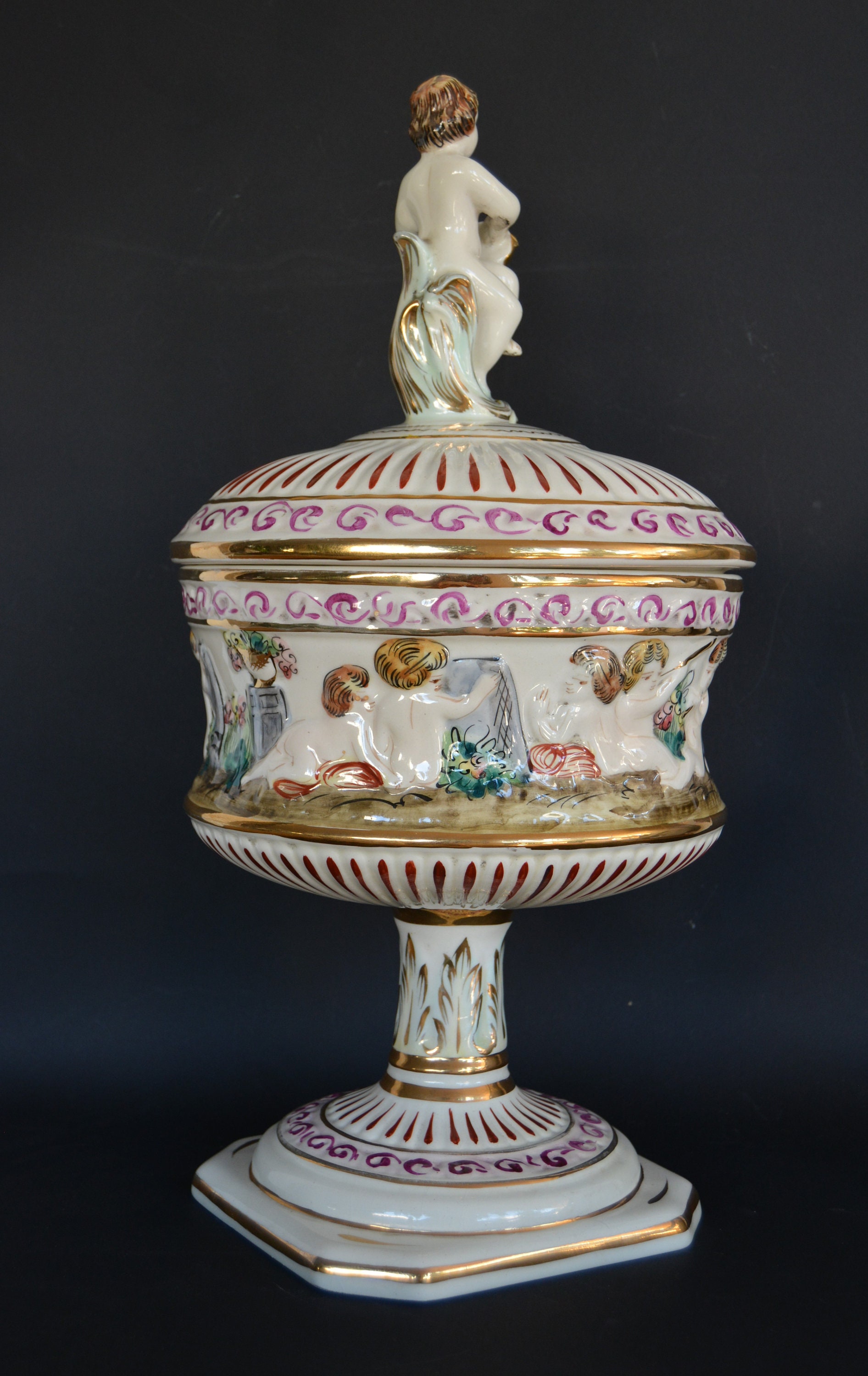 Antique Capodimonte Signed Porcelain Centerpiece Made in Italy Cherubs ...