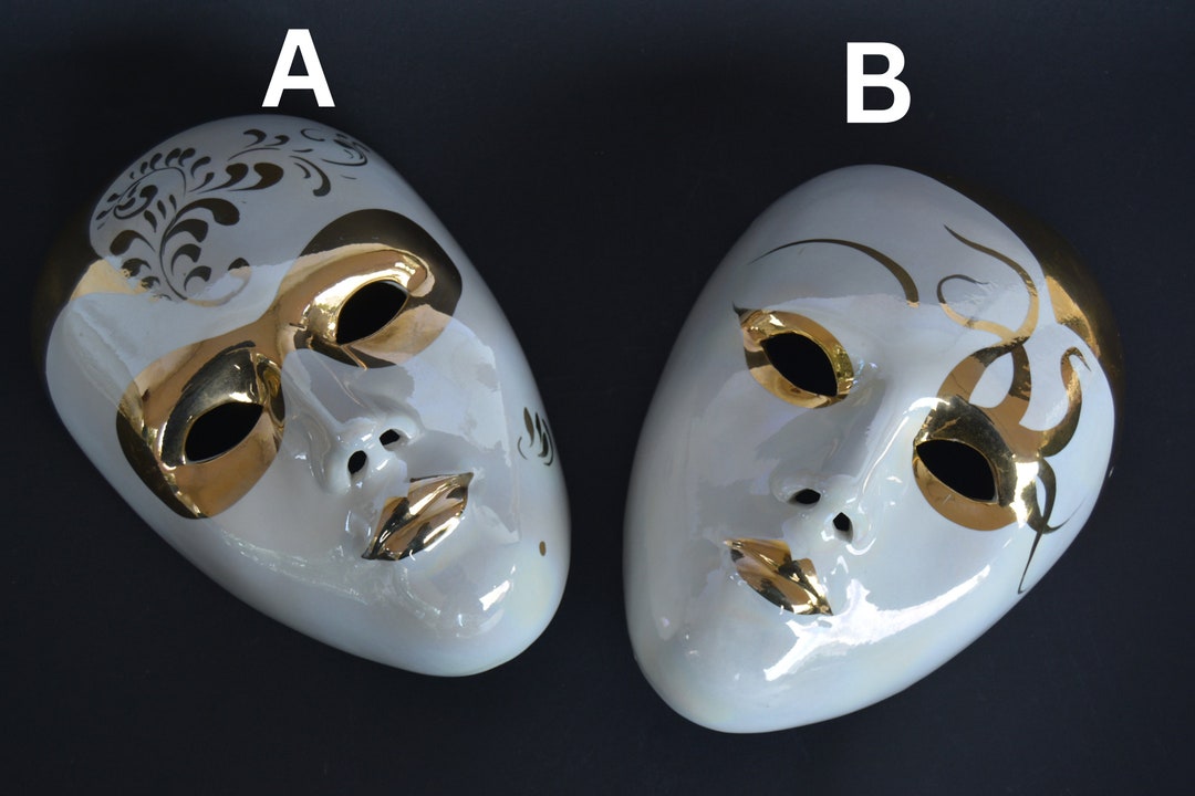 Venetian Mask Porcelain Vintage White and Gold Natural Size Wall ...