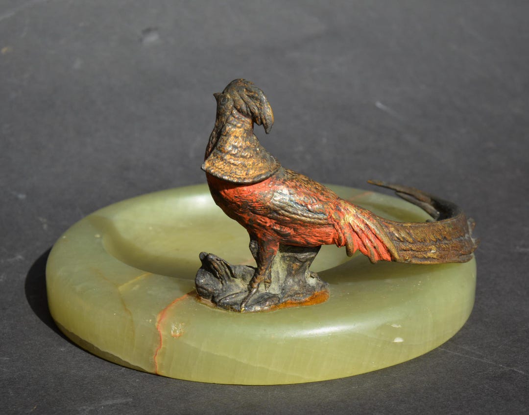 Antique Bronze Pheasant Onyx Ashtray Pocket Tray 1900s Hunting Scene ...