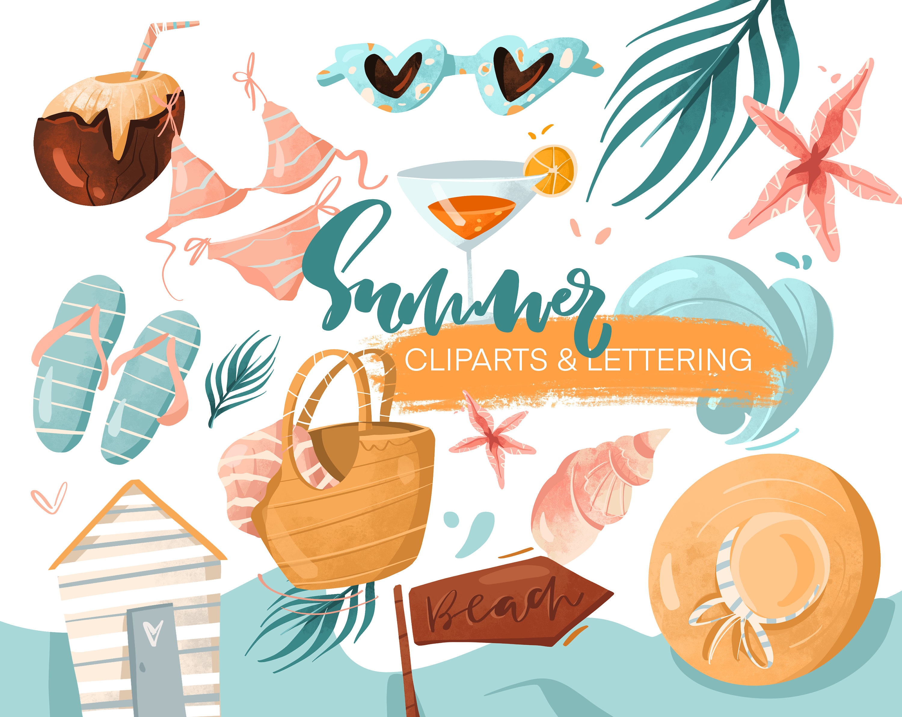 Summer Clipart Beach Clipart Aesthetic Stickers Digital | Etsy