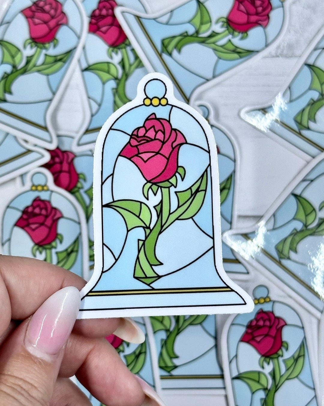 Beauty and the Beast Stained Glass Sticker, Enchanted Rose, Belle ...