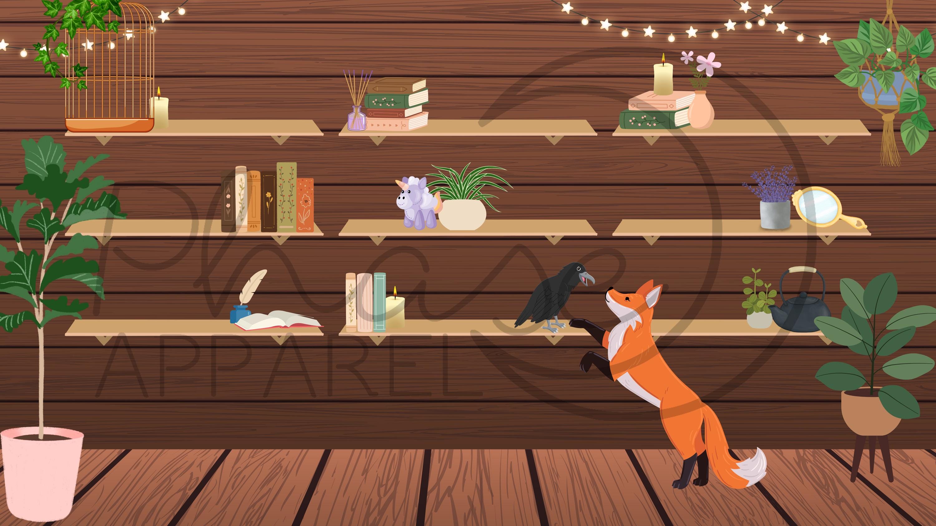 Fox and Crow Shelf Desktop Wallpaper, 1920x1080 Background, Cozy ...