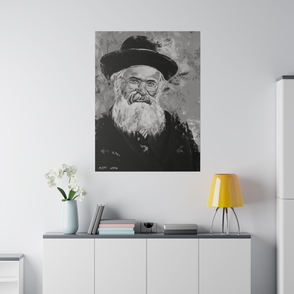 Rabbi Yoram Abargel Canvas Print, Realistic Rabbi Artwork, Jewish Wall ...