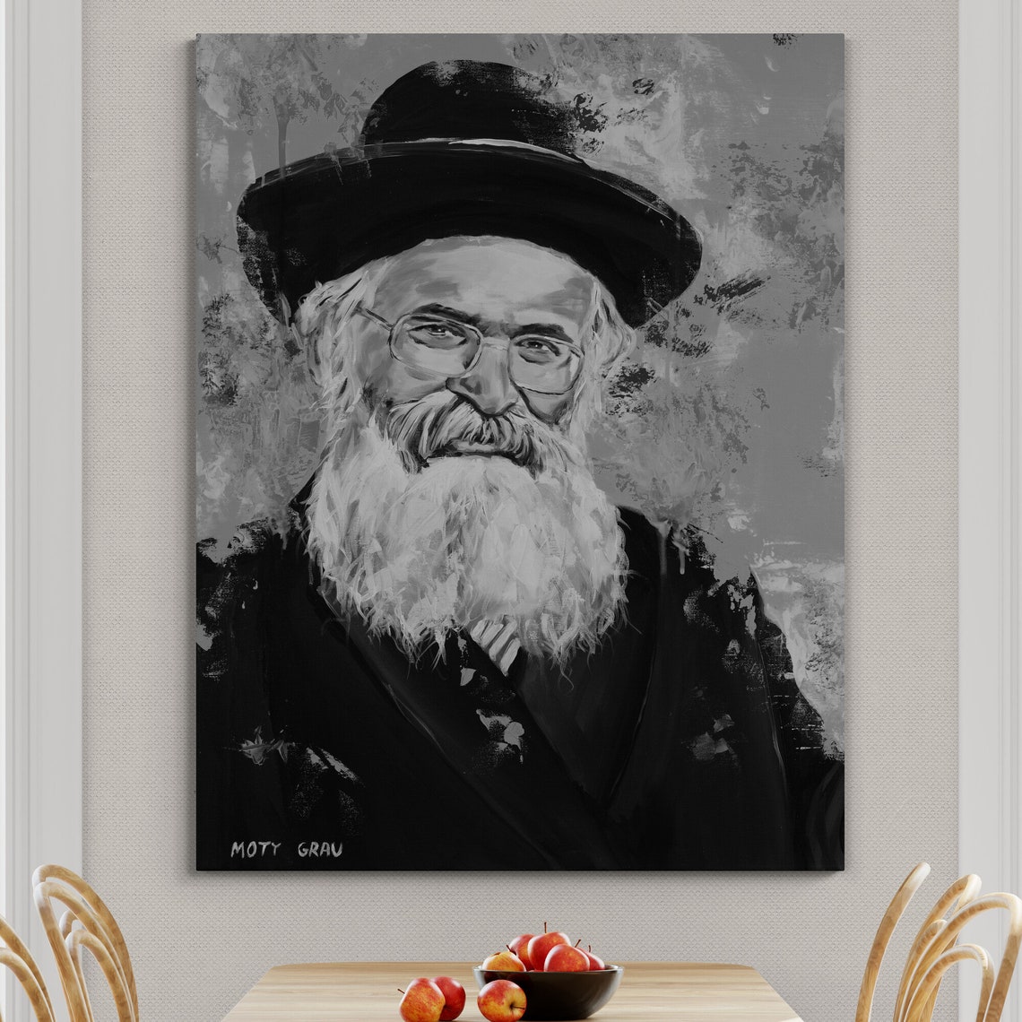 Rabbi Yoram Abargel Canvas Print, Realistic Rabbi Artwork, Jewish Wall ...