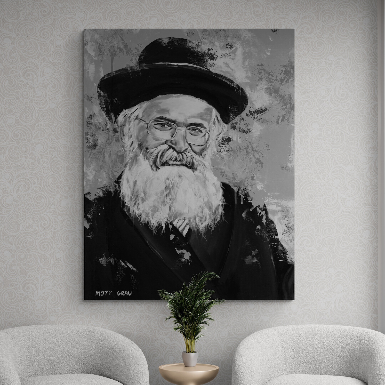 Rabbi Yoram Abargel Canvas Print, Realistic Rabbi Artwork, Jewish Wall ...