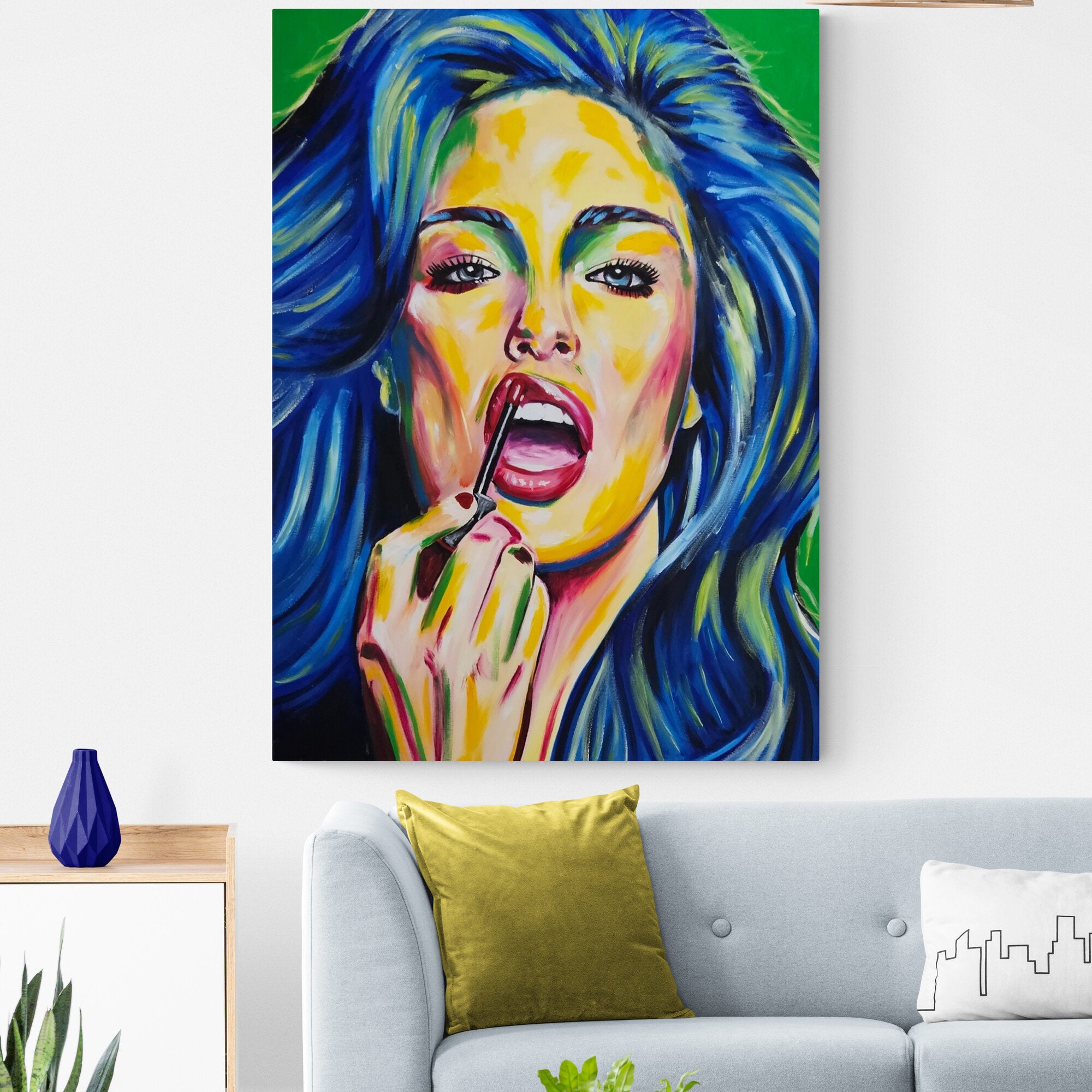 Original Oil Painting: Glamorous Woman Applying Lipstick Sensual Beauty ...