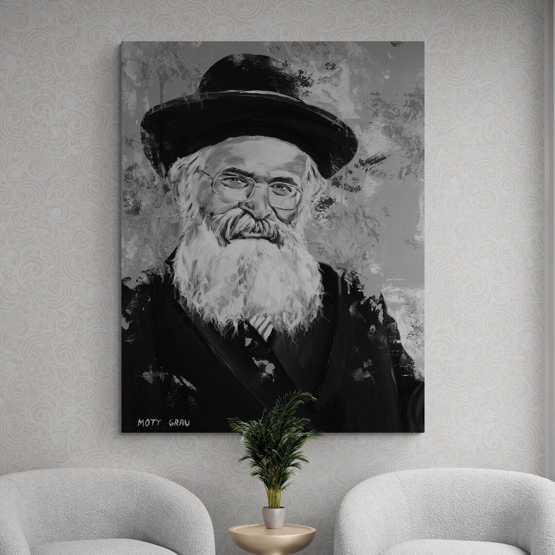 Rabbi Yoram Abargel Canvas Print, Realistic Rabbi Artwork, Jewish Wall ...