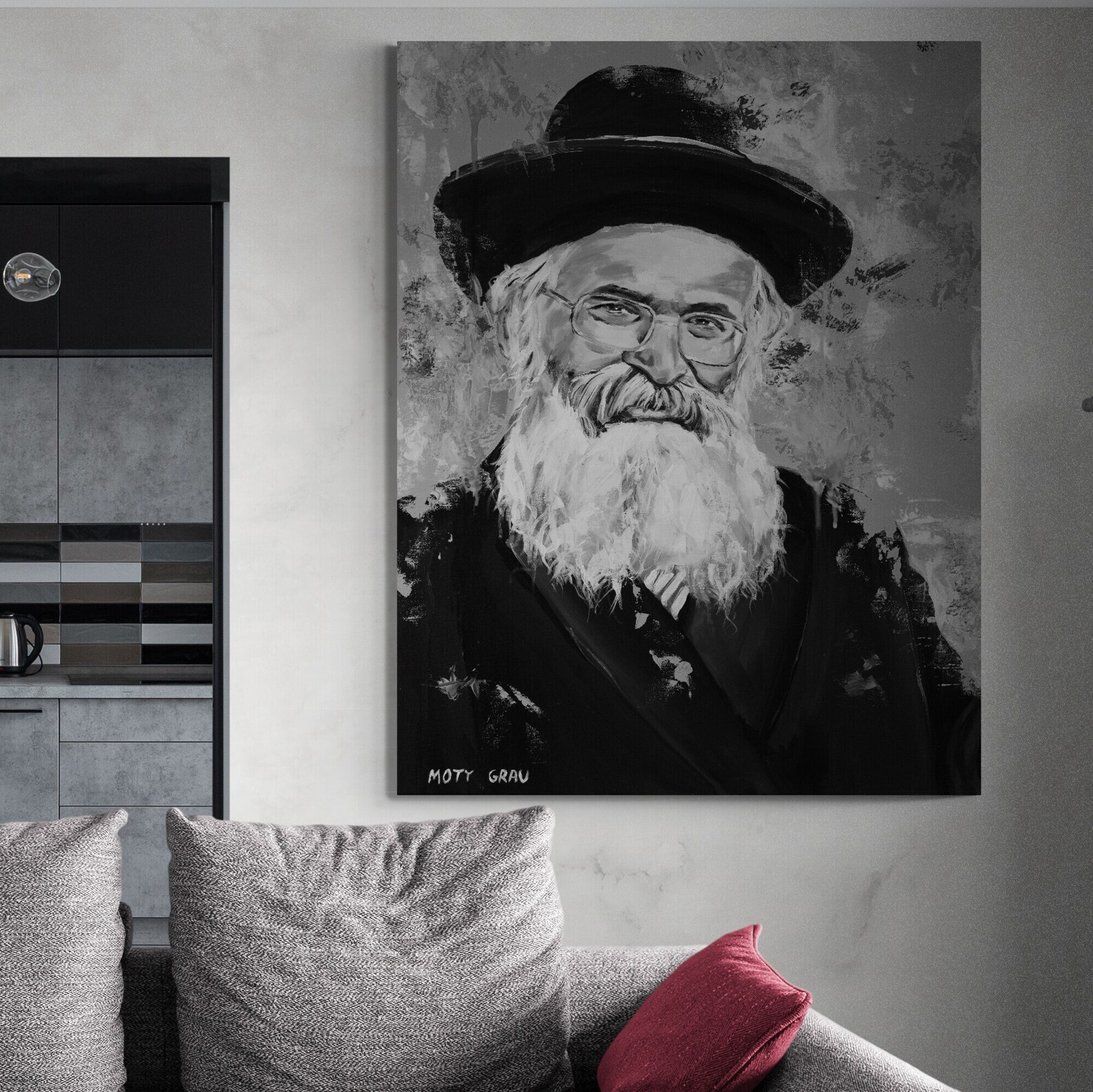 Rabbi Yoram Abargel Canvas Print, Realistic Rabbi Artwork, Jewish Wall ...