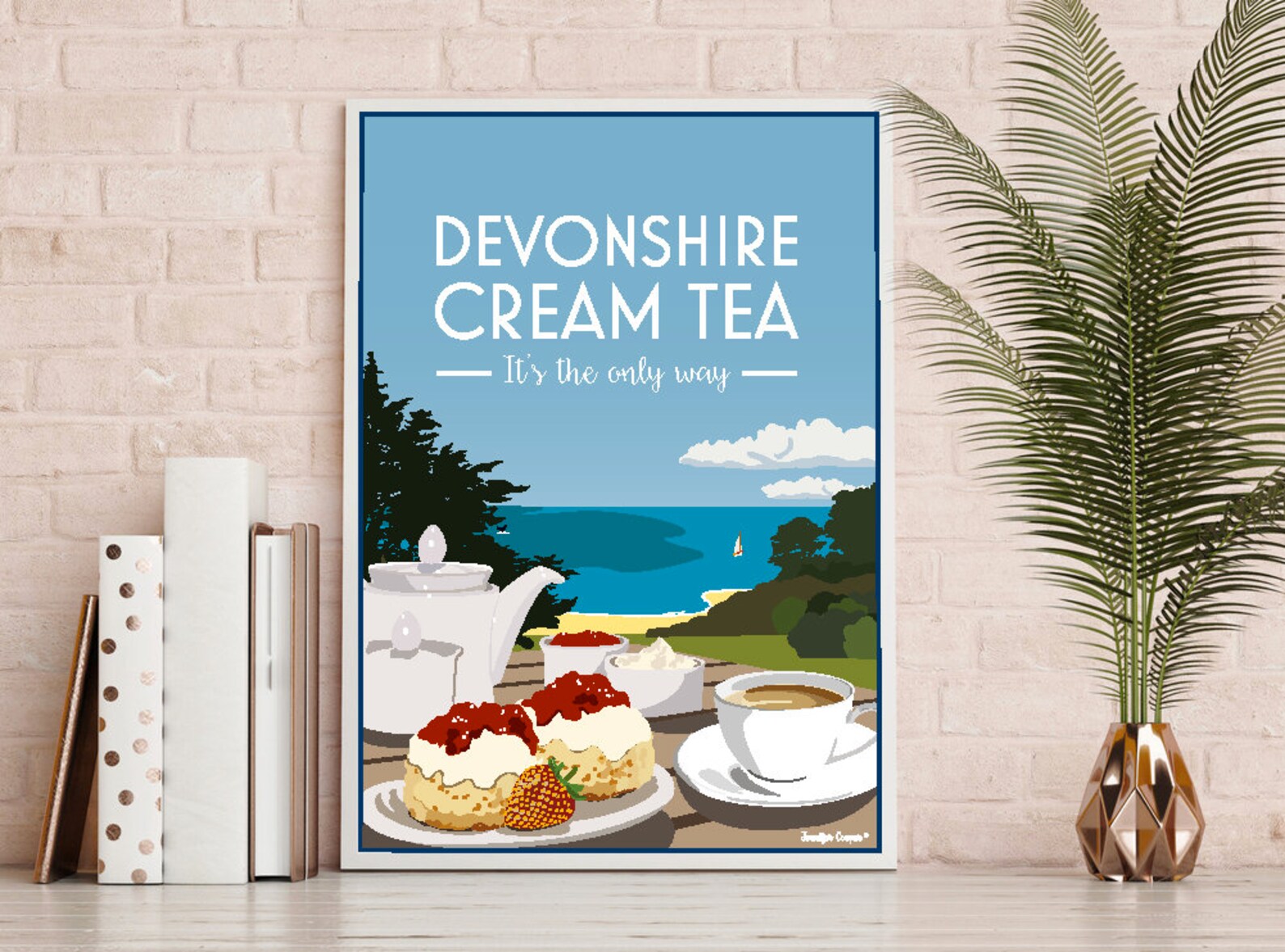 Devonshire Cream Tea Print | Vintage/art Deco Design | Birthday/wedding ...