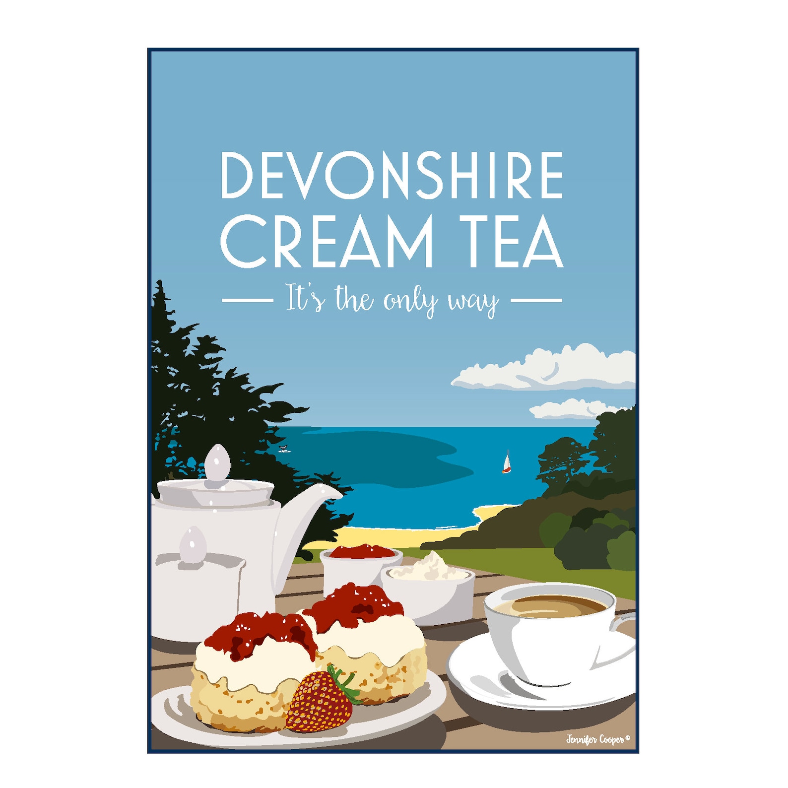 Devonshire Cream Tea Print | Vintage/art Deco Design | Birthday/wedding ...