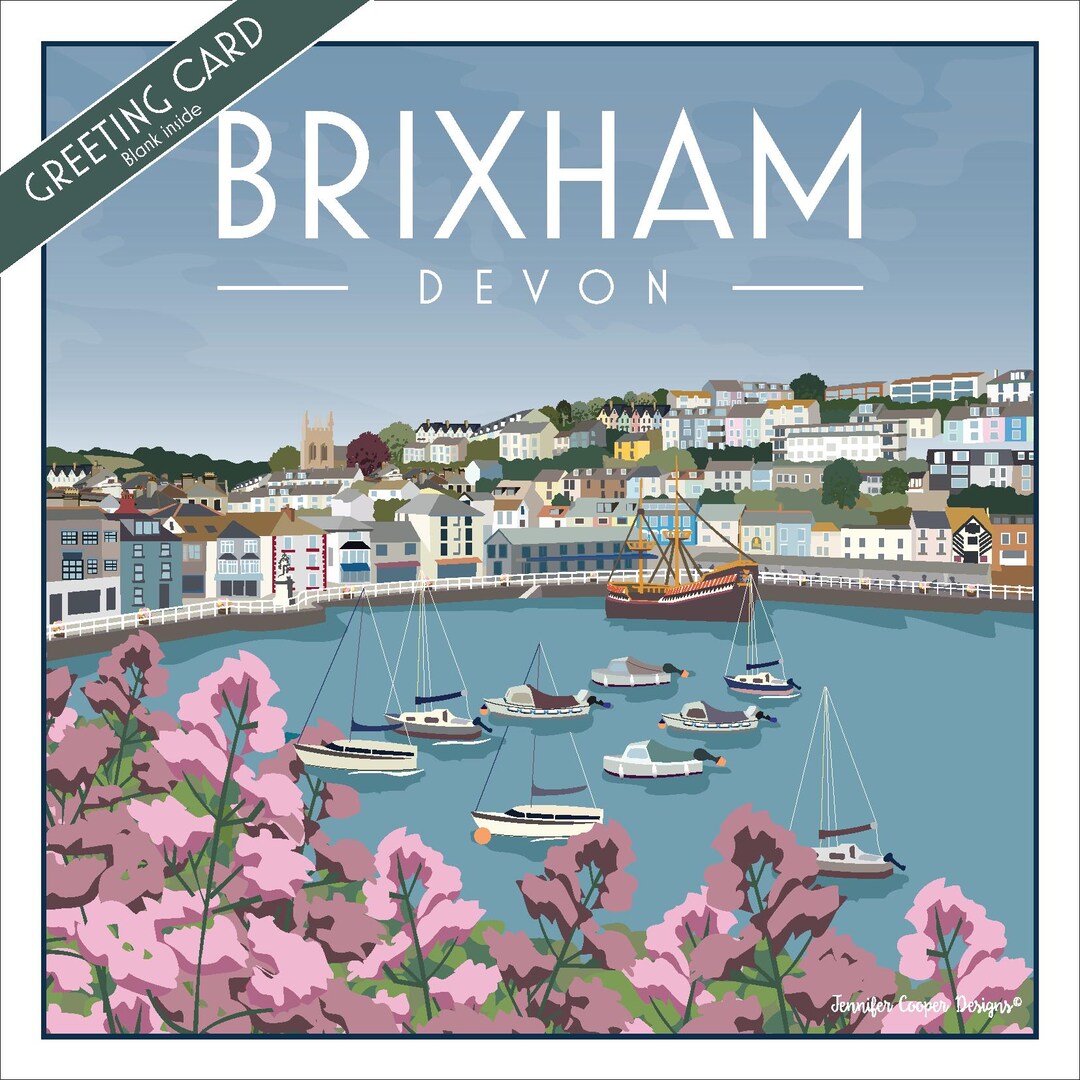 Brixham, Devon | Vintage/art Deco Style Design | Birthday/wedding Gift ...