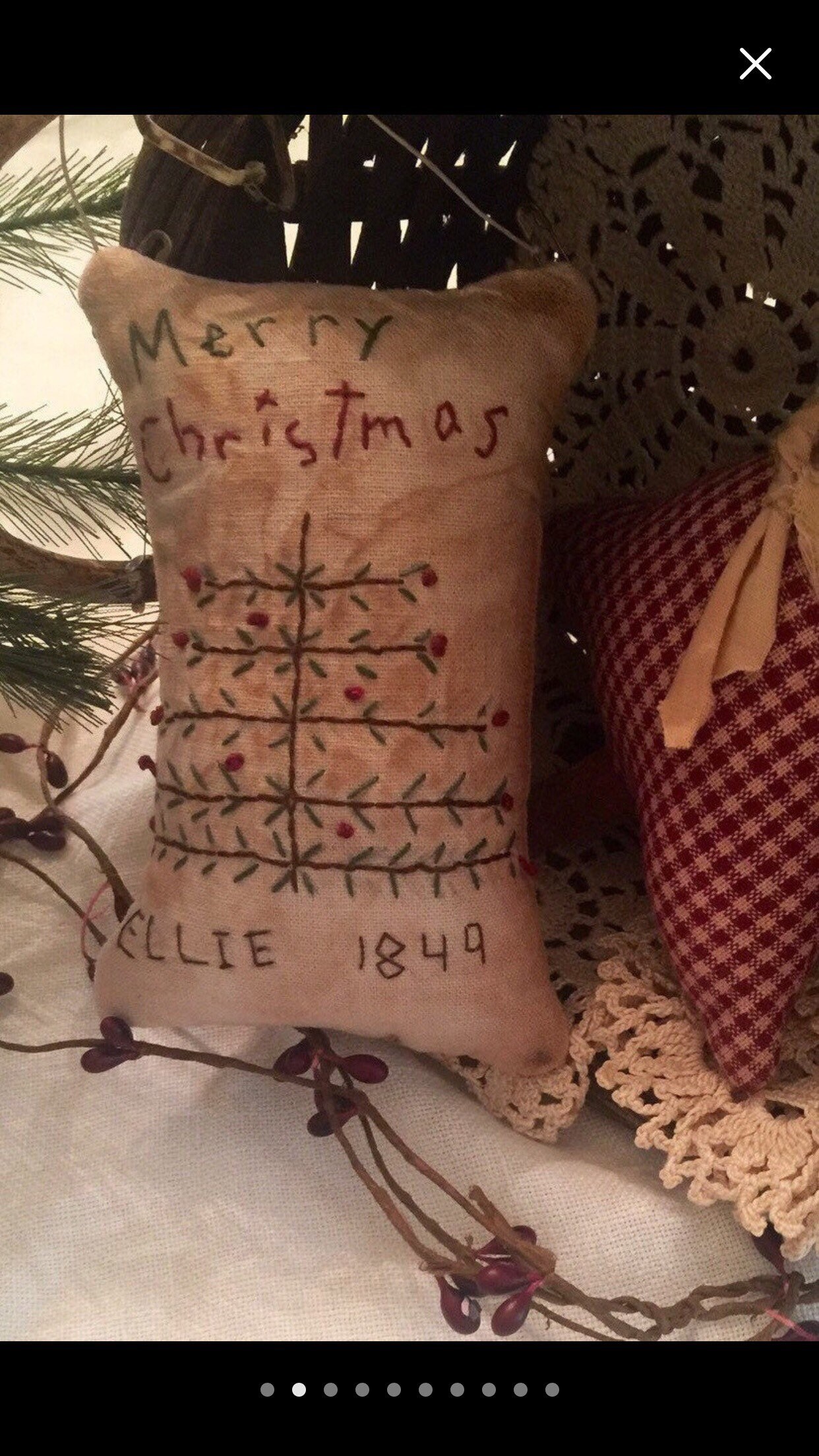 Primitive Christmas Tree Ornament Handmade Prairie Stitchery ~”ellie” 5 ...