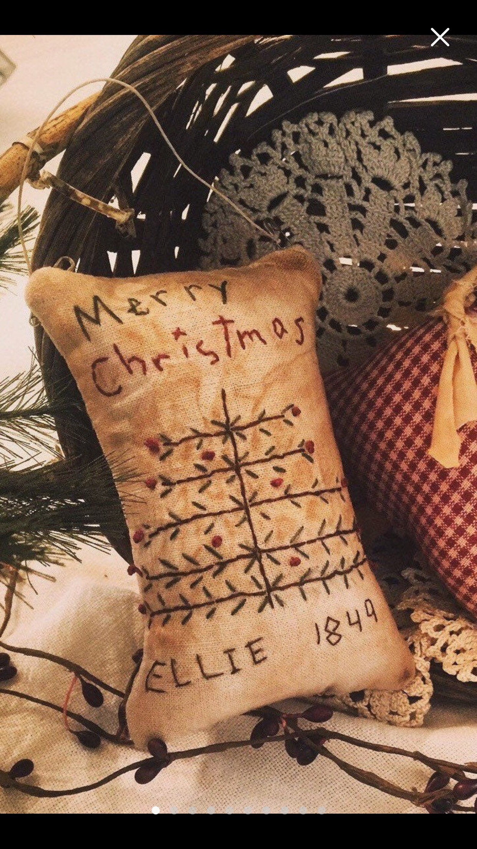 Primitive Christmas Tree Ornament Handmade Prairie Stitchery ~”ellie” 5 ...