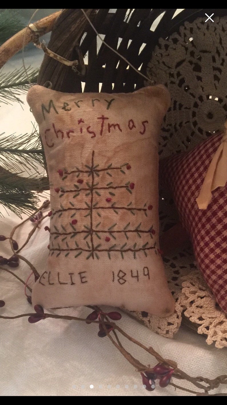 Primitive Christmas Tree Ornament Handmade Prairie Stitchery ~”ellie” 5 ...