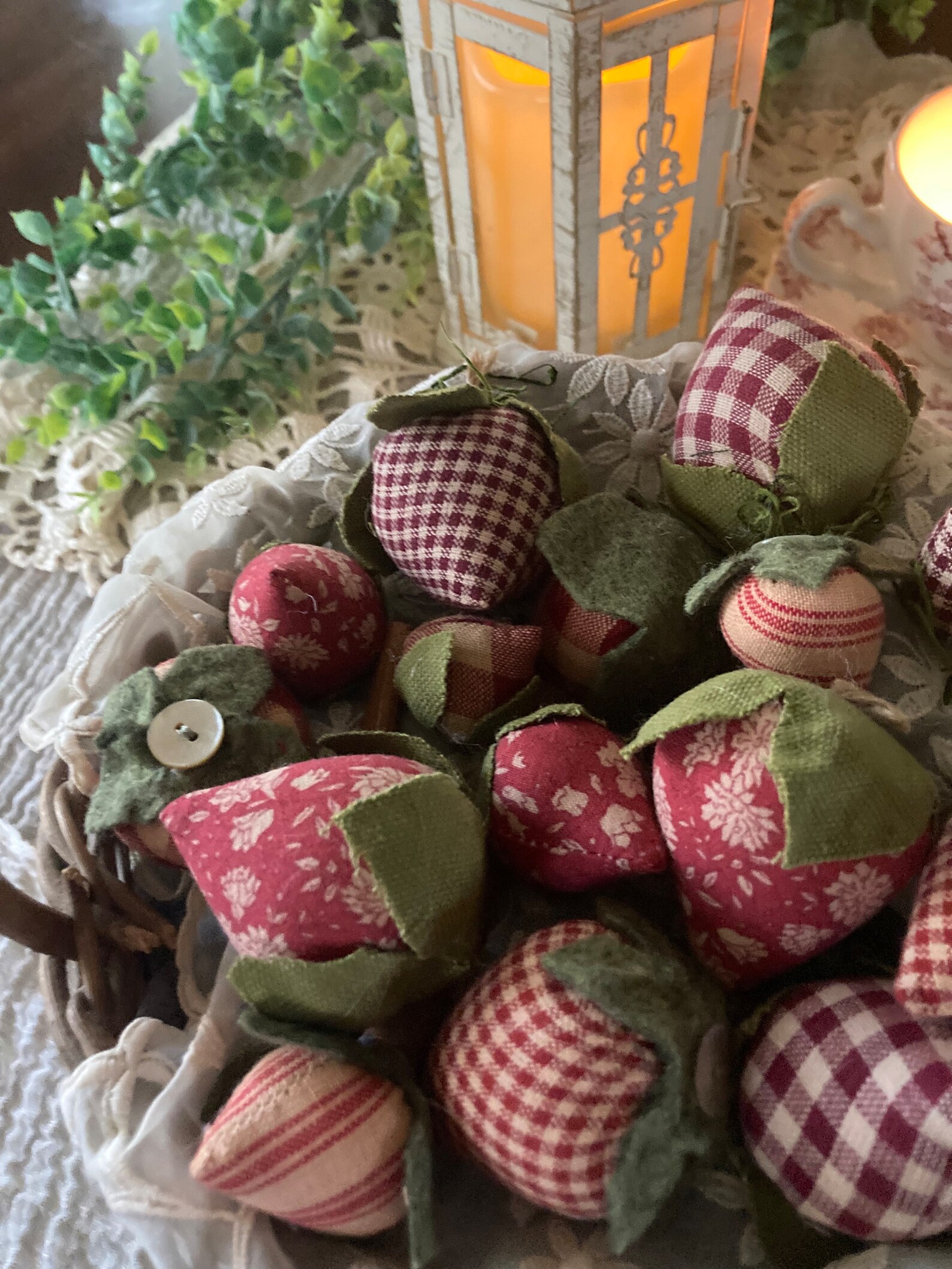 Fabric Strawberries primitive,vintage Farmhouse Country Spring Cottage Bowl Fill, Tiered Tray ...