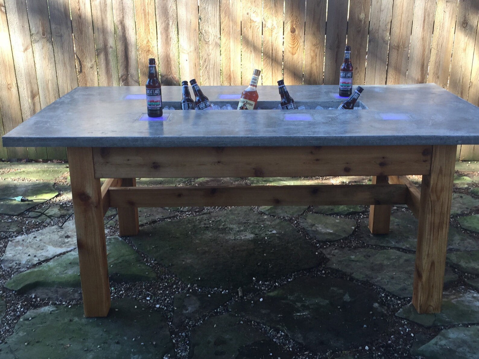 Concrete Patio Table With Built in Beverage Cooler & LED - Etsy