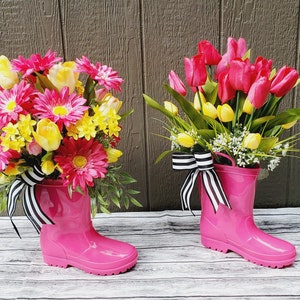 Rain Boot Floral Arrangement, Front Porch Décor, Whimsical Rain Boot ...