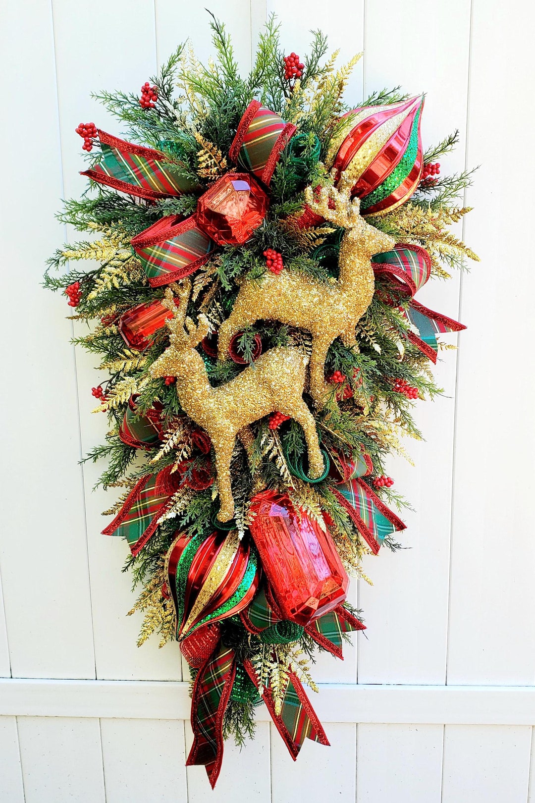 XL Glam Christmas Teardrop Swag, Traditional Winter Swag, Designer ...